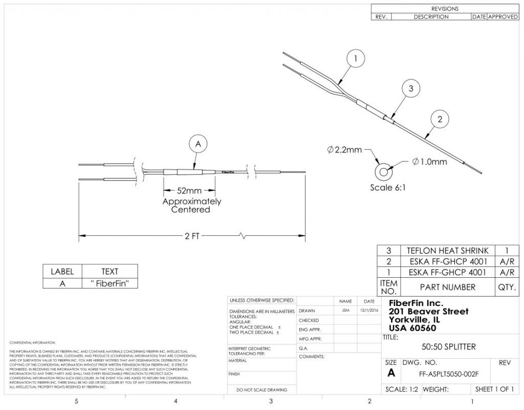 Splitter, 1 X 2 Legs, Bare Fiber, 4 Feet Total, 2 Foot Legs, Mitsubishi ...