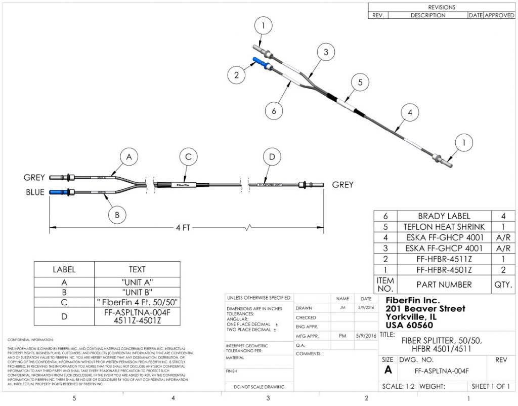 Splitter, 1 X 2 Legs, Versatile Link HFBR-4501z/4511z Connectors, 4 ...